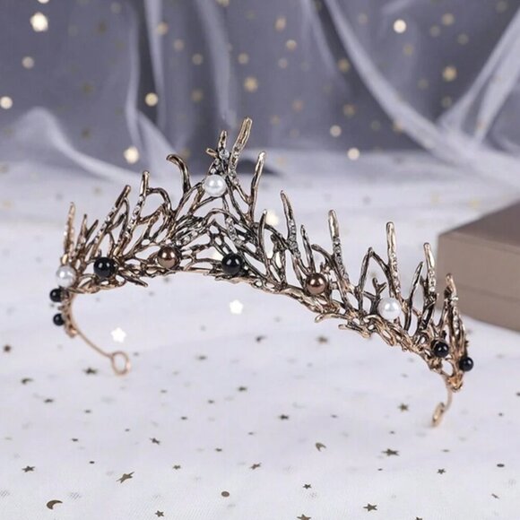 Accessories | New Dark Forest Fairie Princess Pearl Studded Tiara Crown ...